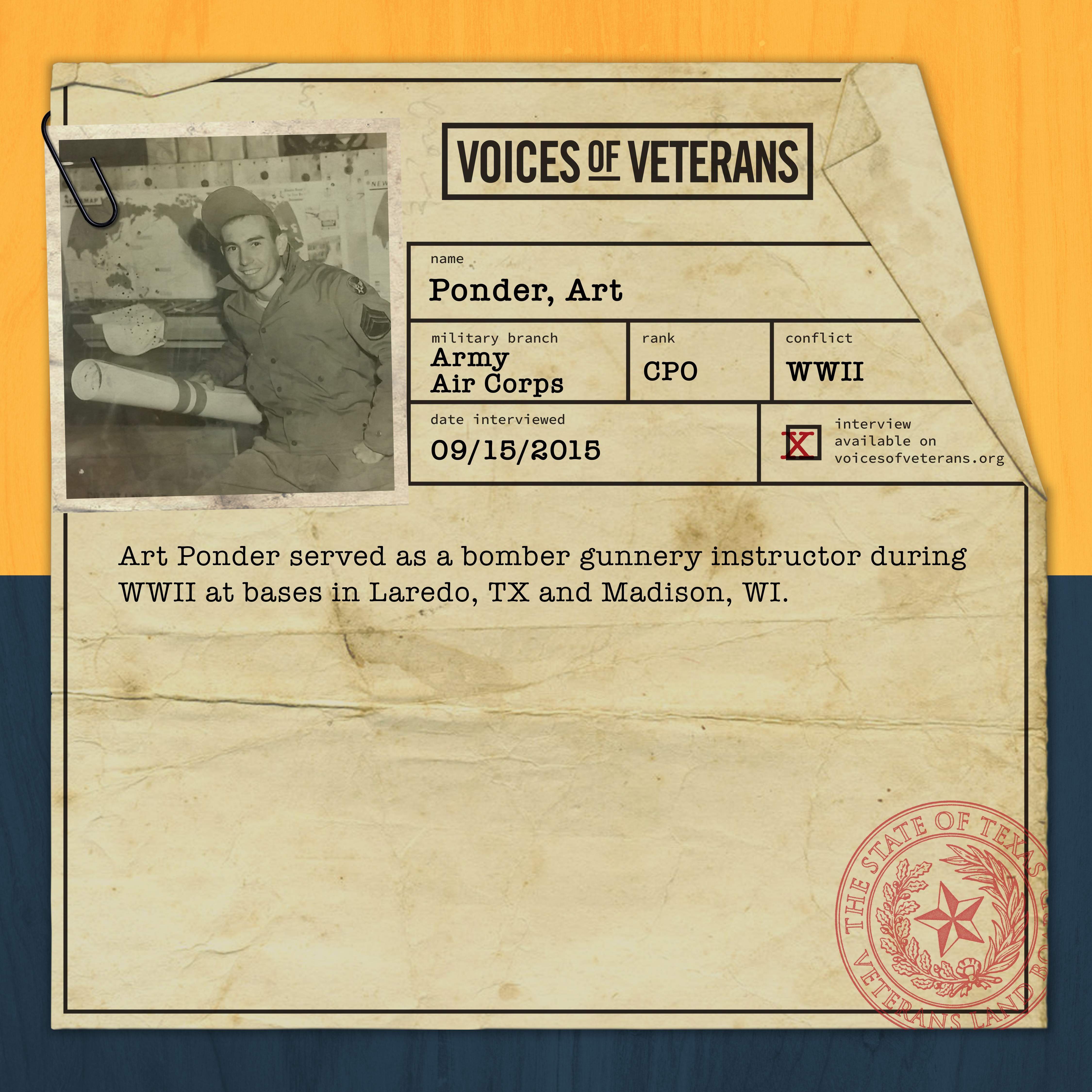 Voices of Veterans: Gunnery Sergeant Art Ponder Shares His Story of ...